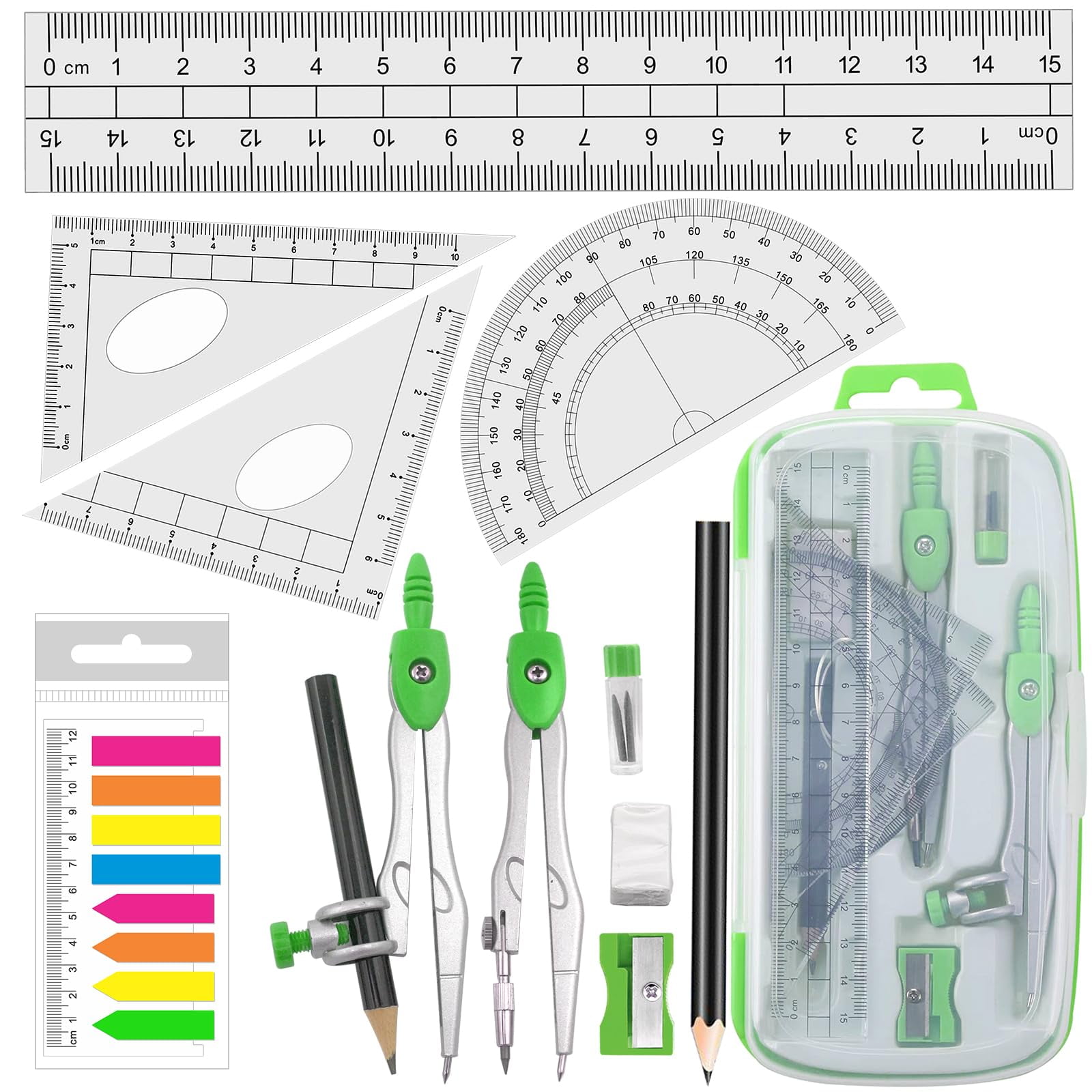 Akuoly Geometry Compass Kit Starter Maths Set with 2 Drafting Compasses ...