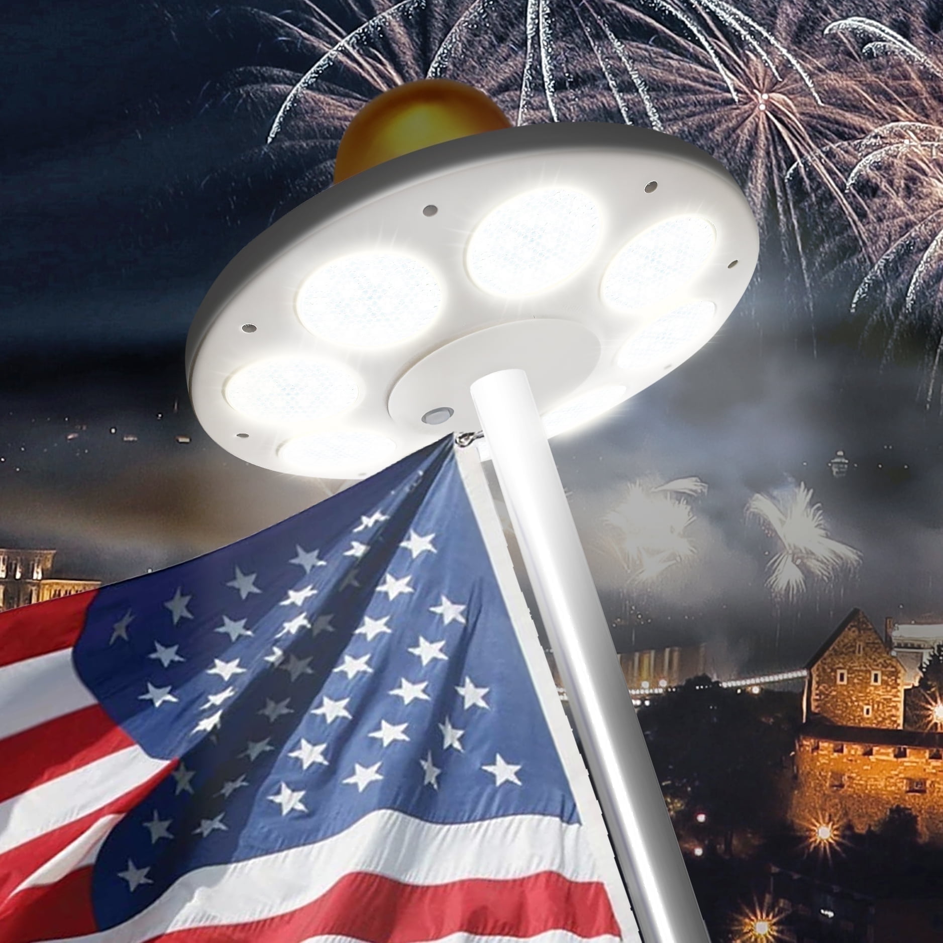 Bathonly Solar-Powered 136 LED Flagpole Light for Outdoor Garden Yard ...