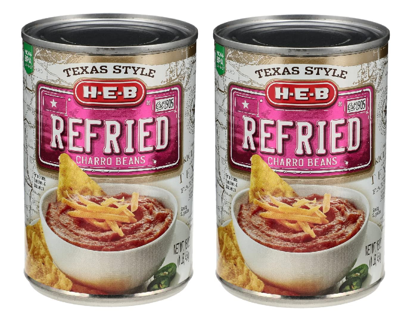 Al Amin Foods Texas Style Refried KKS1 Charro Beans 2 Cans 16 oz (1 LB - 454g) BY: H-E-B ...