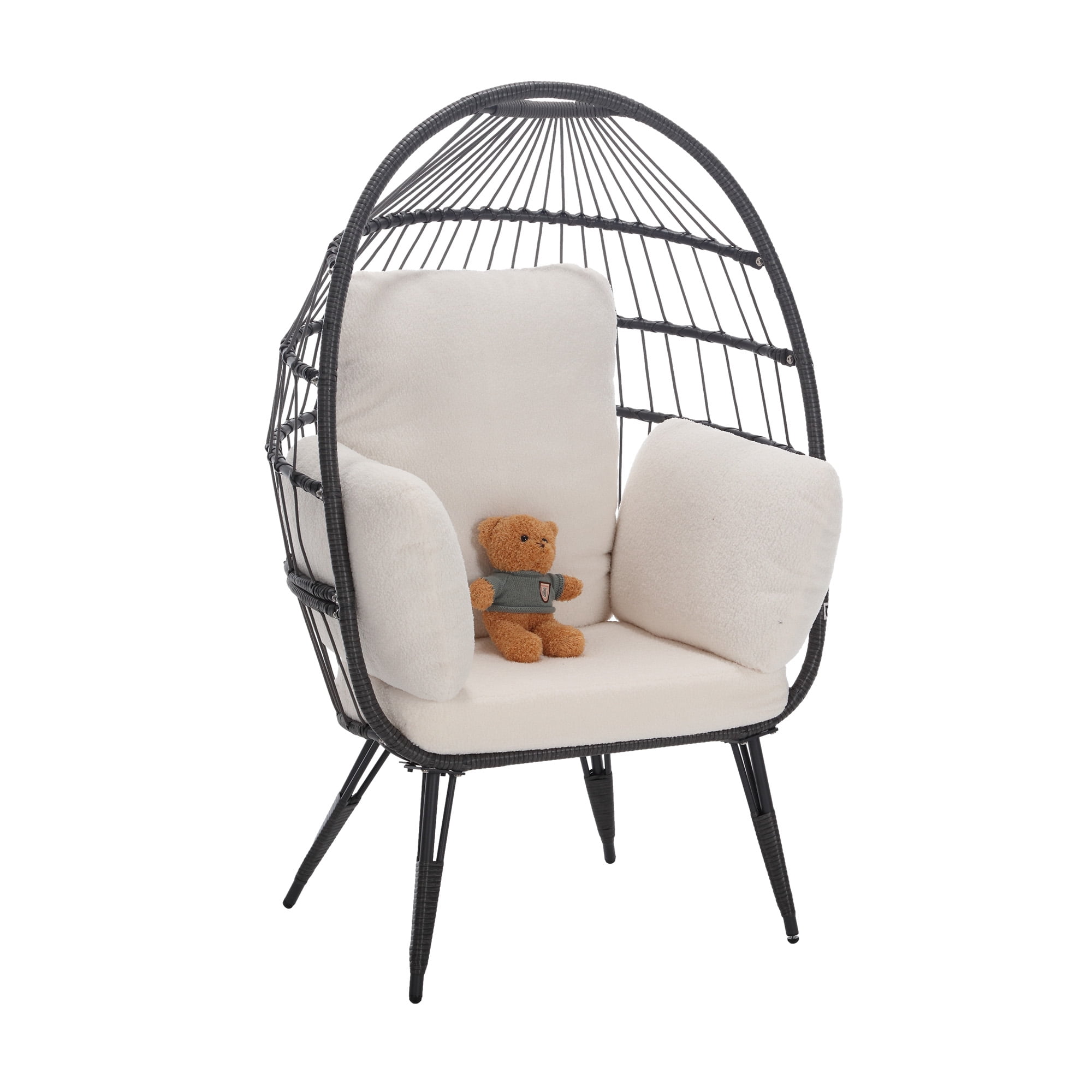 Al Fresco Oversized White Egg Chair Wicker Indoor Outdoor Lounger with ...