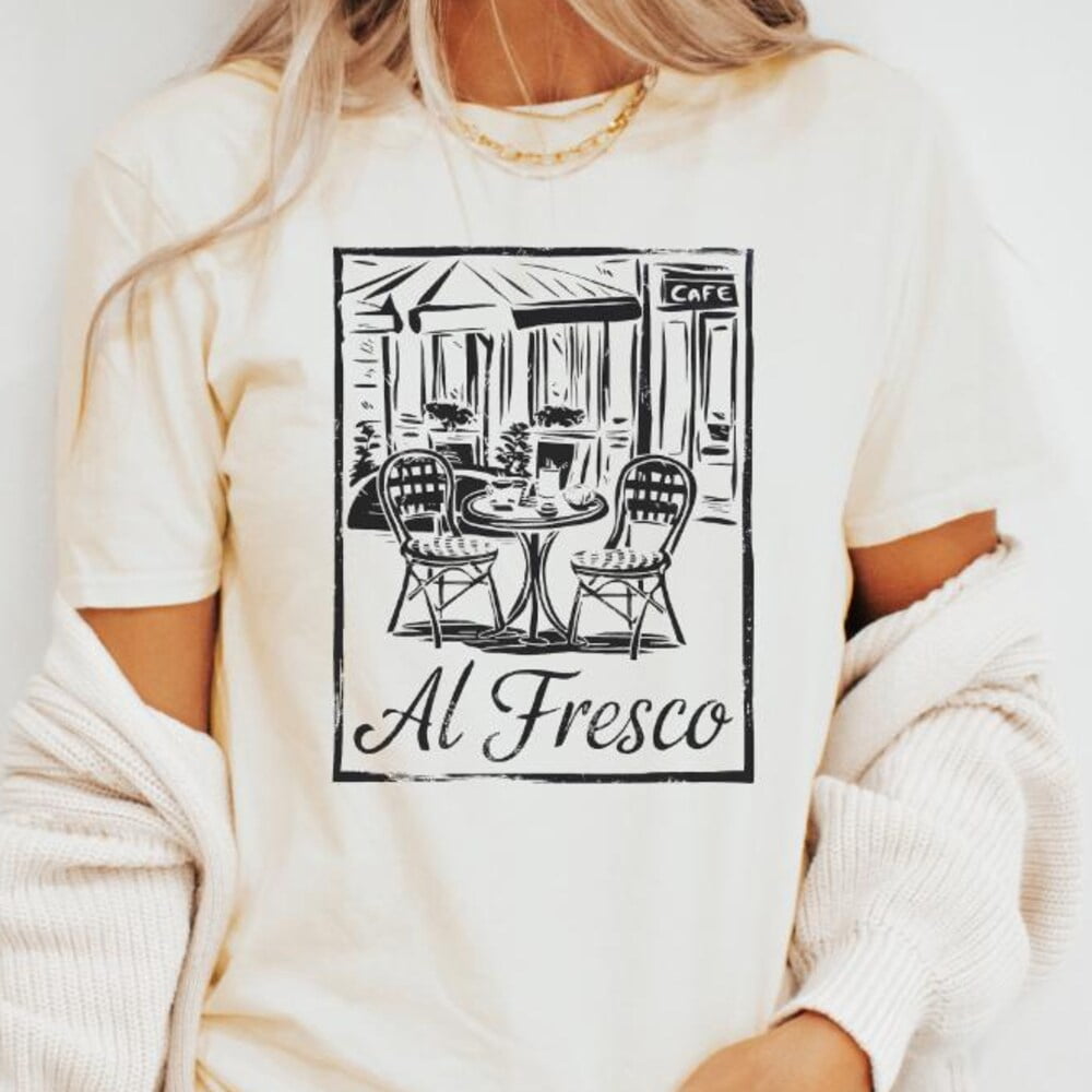 Al Fresco Print T-Shirt, Comfortable Casual Tee, Outdoor Cafe Graphic ...