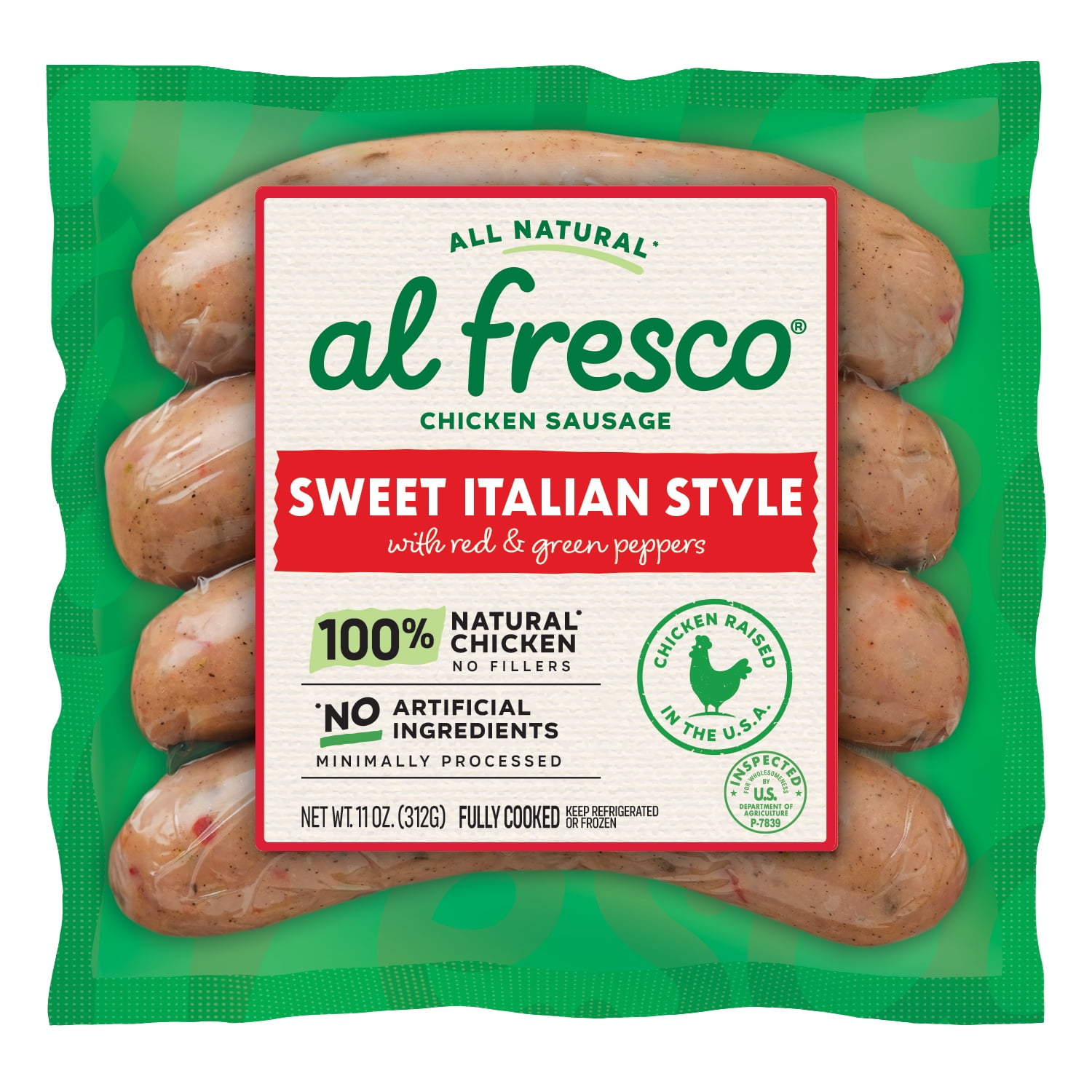 Al Fresco Sweet Italian Style Chicken Sausage 11 oz, 4 Count - Walmart.com
