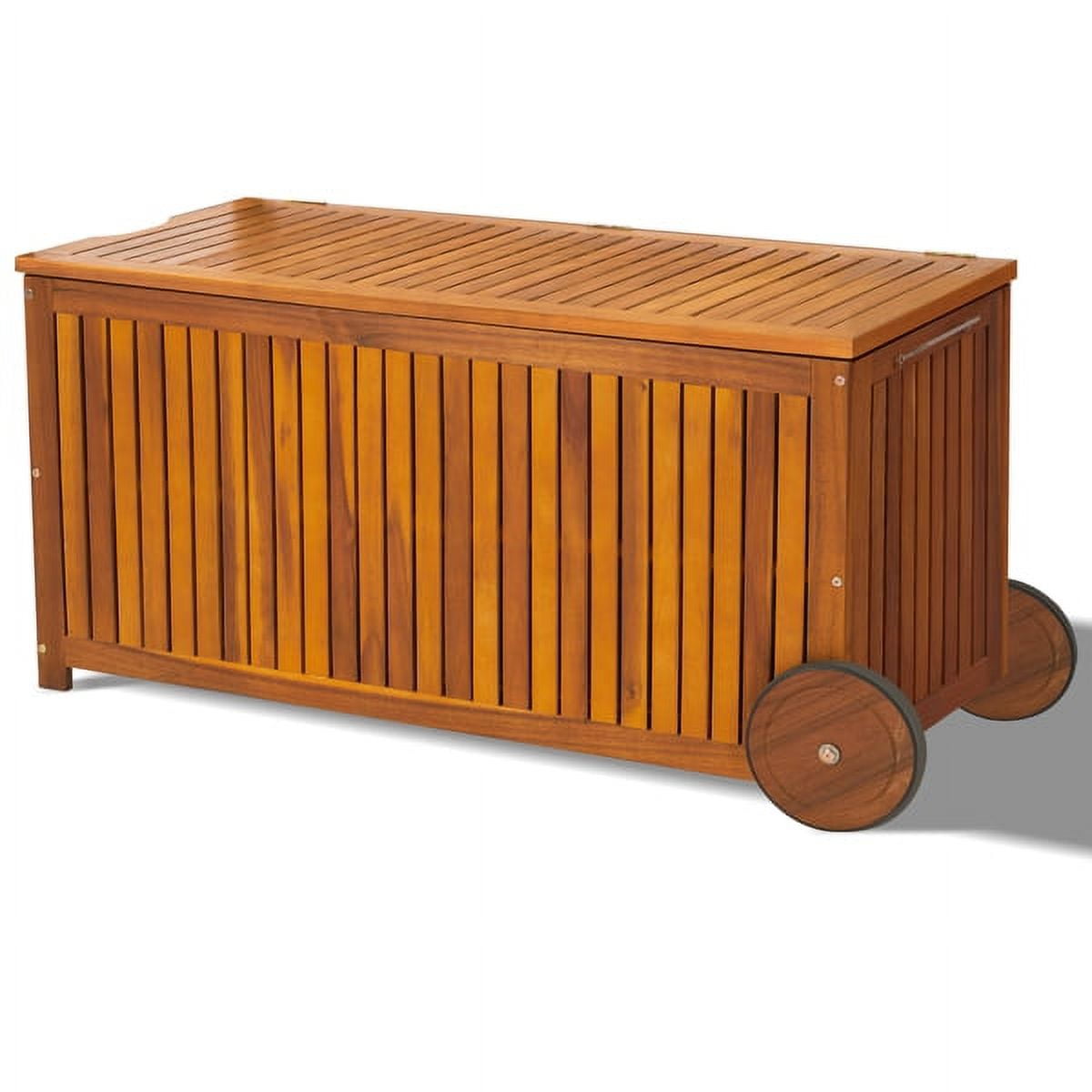 Al Fresco Wooden Outdoor Storage Bench 57 Gallon Deck Box with 2 Wheels ...