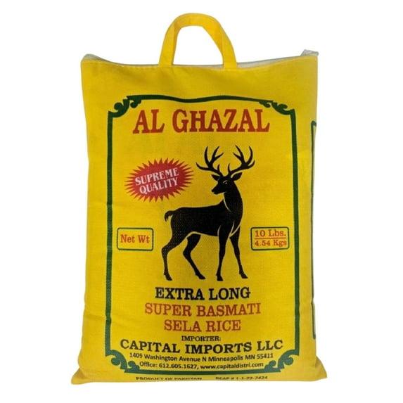 Al Ghazal Basmati Sela Rice Extra Long Super Basmati sela 10 Lbs / 4.54 ...