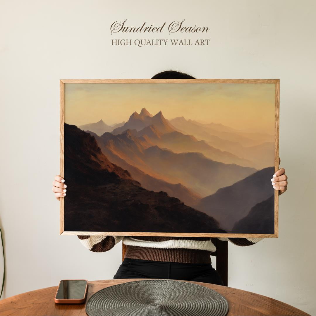 Al Hajar Mountains Oman Art Print, Golden Sunrise Over Rugged Peaks ...