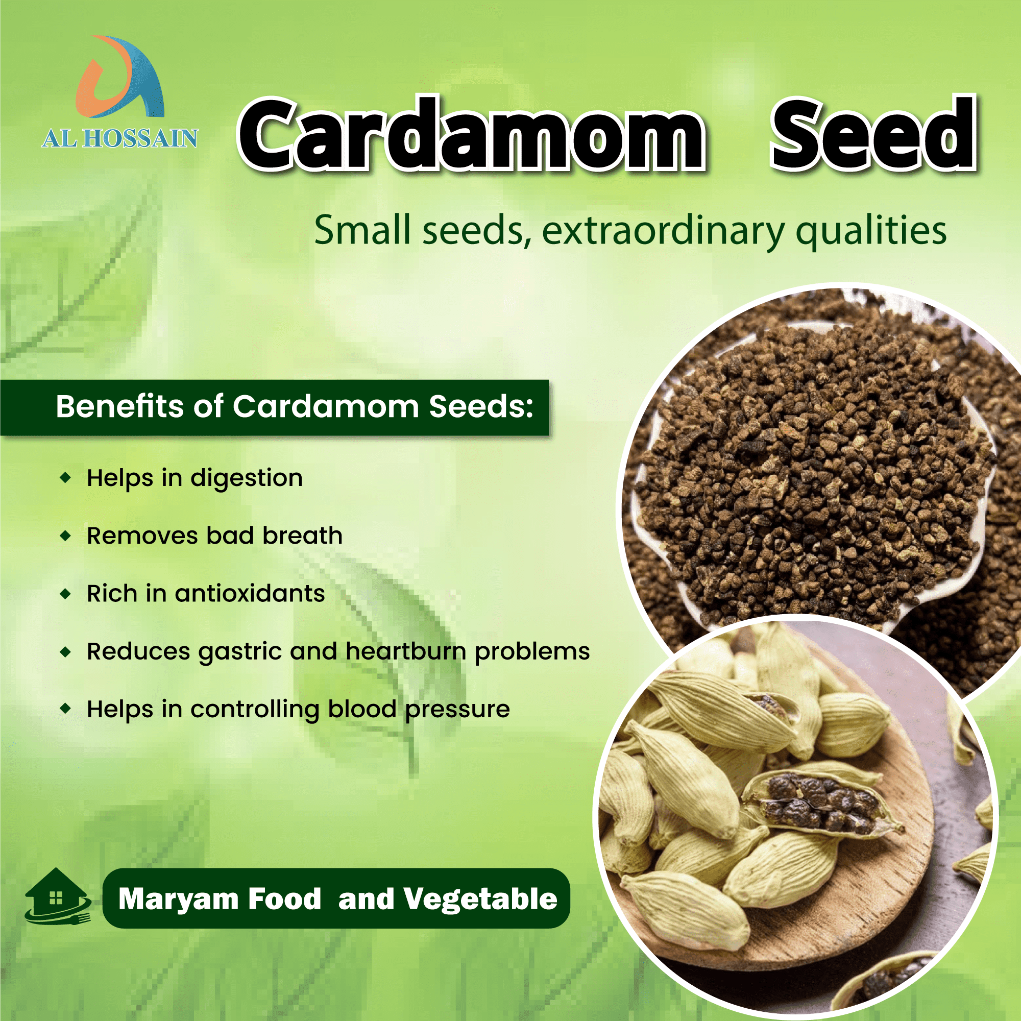 Al Hossain Natural Guatemalan Green Cardamom Decorticated Seeds – 3.5oz ...