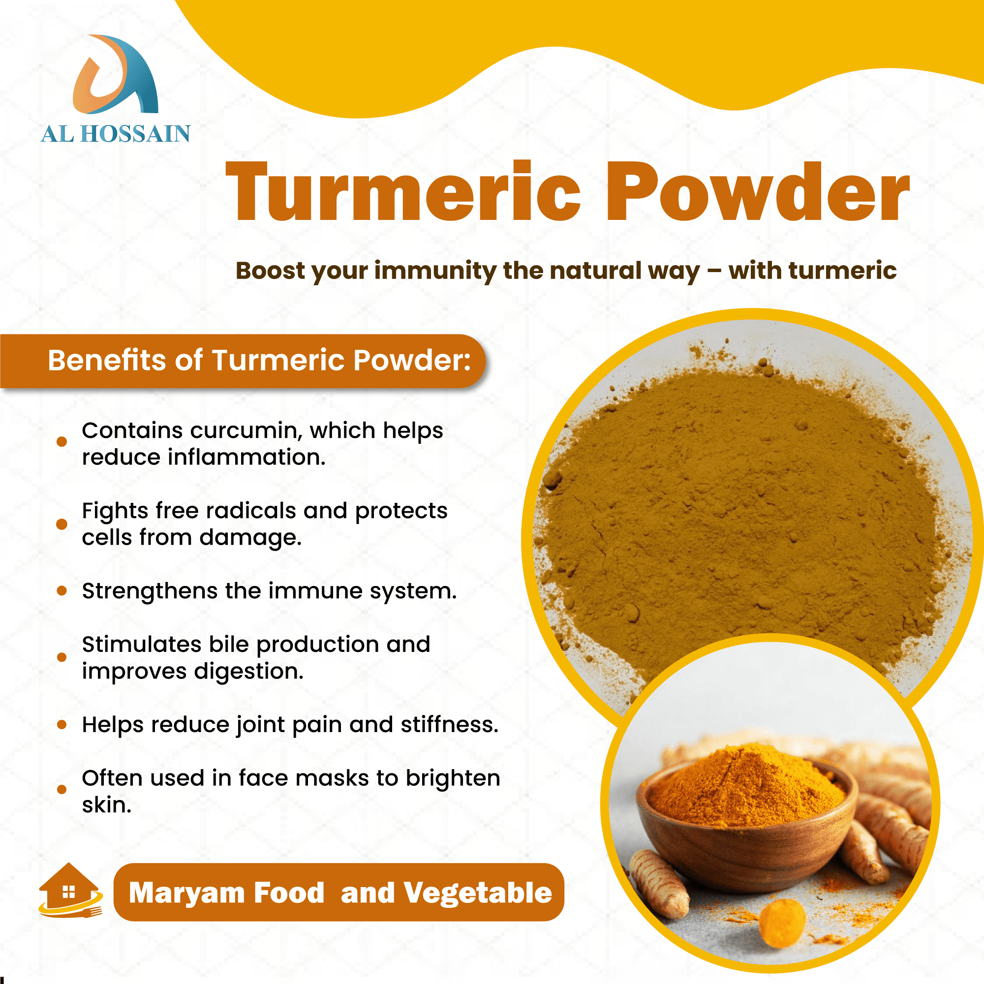 Al Hossain indian Natural Turmeric Powder – Bulk 11 LBS/ 5kg (176 oz ...
