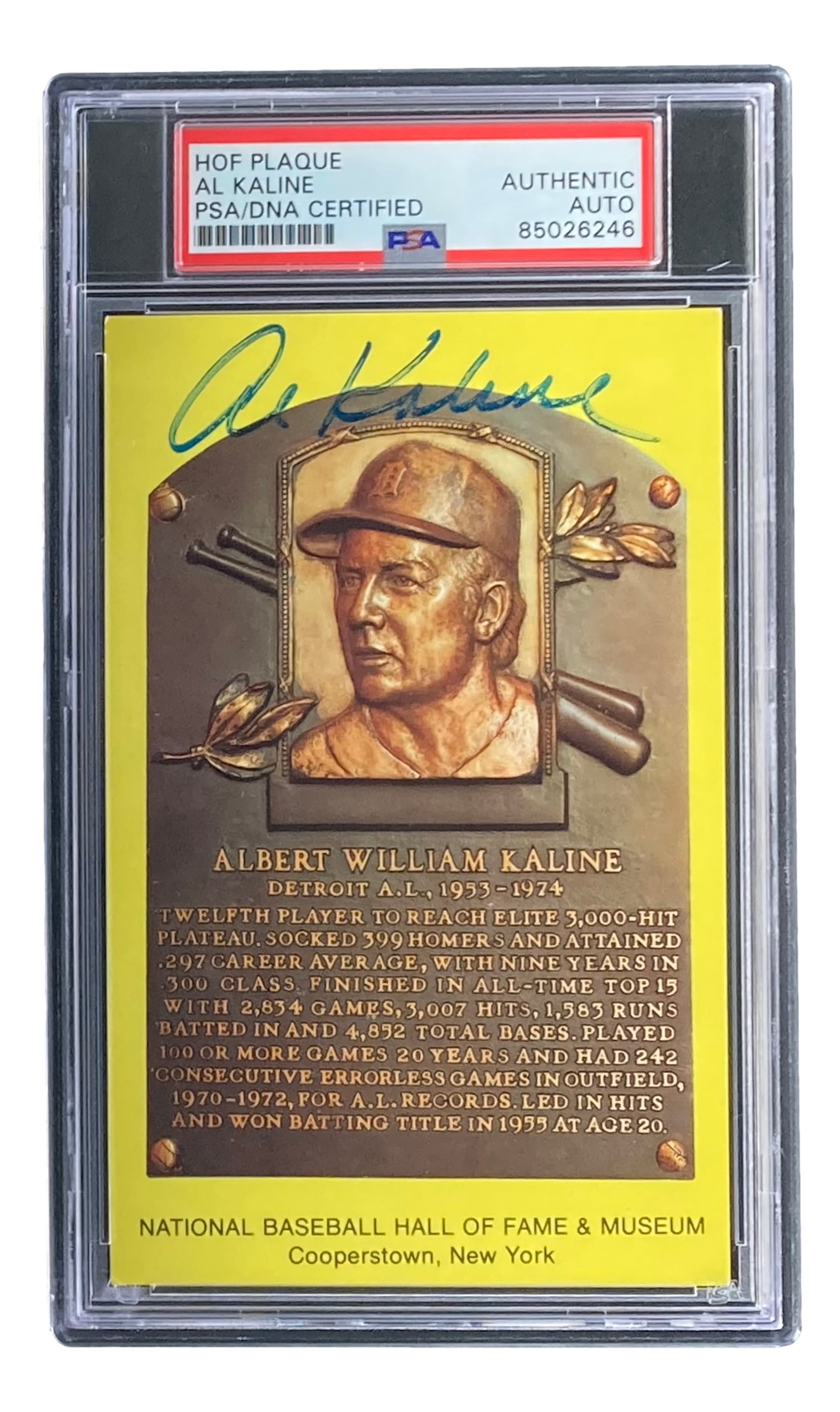 Al Kaline Signed 4x6 Detroit Tigers HOF Plaque Card PSA/DNA 85026246 ...