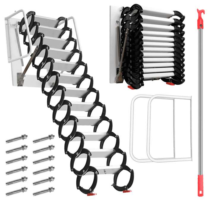 Al-Mg Alloy Loft Ladder, 880 LBS, 23.6x27.5in Frame, 10 inches Step ...