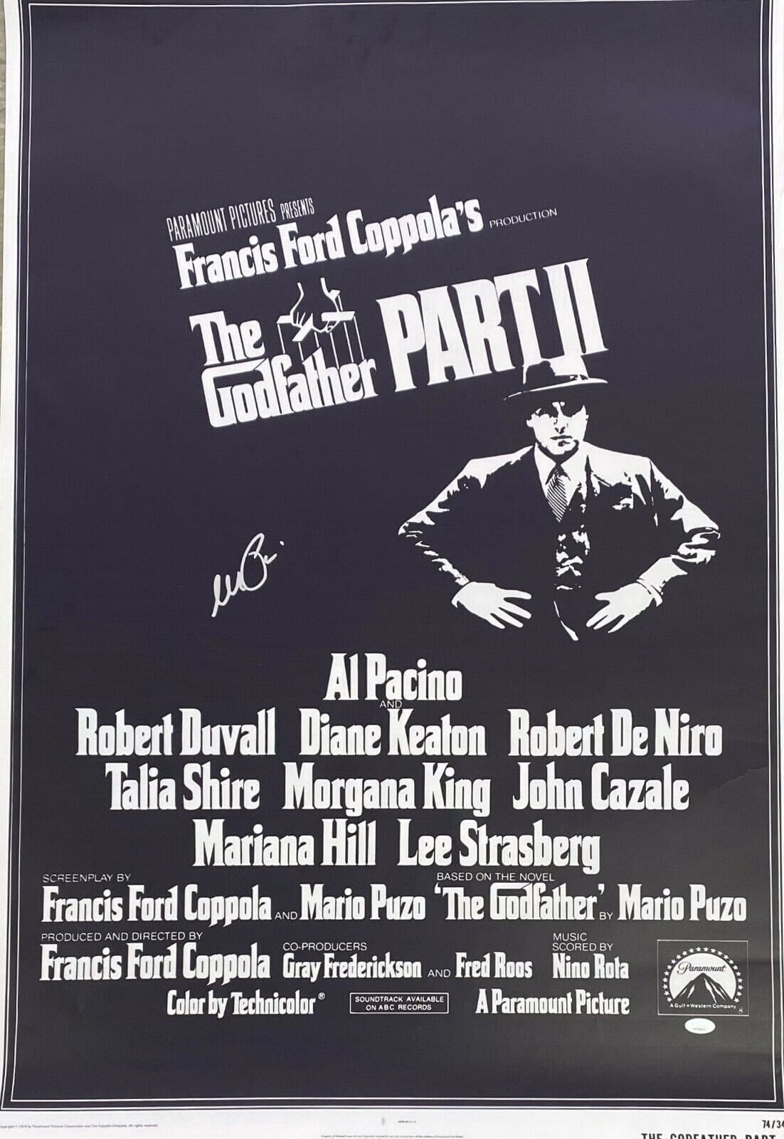 Al Pacino Michael Corleone Signed Autographed Godfather 2 Movie Poster ...