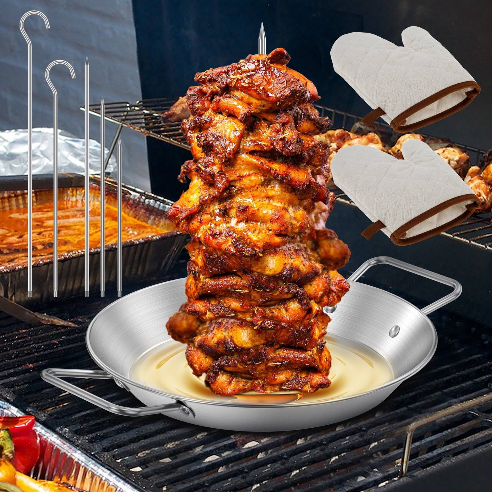 Al Pastor Skewer for Grill Stainless Steel Vertical Skewer with 3 ...