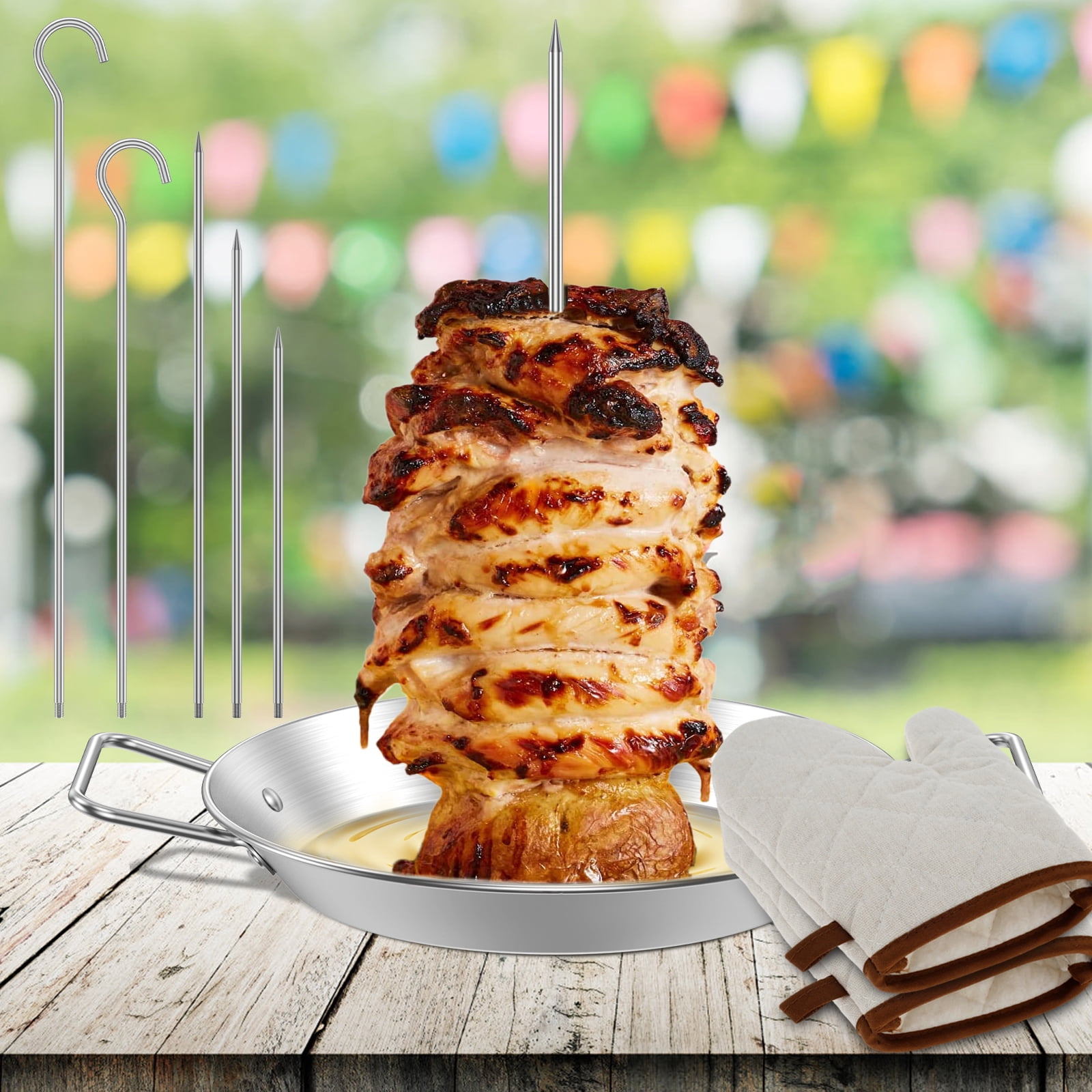 Al Pastor Skewer for Grill Stainless Steel Vertical Skewer with 3 ...