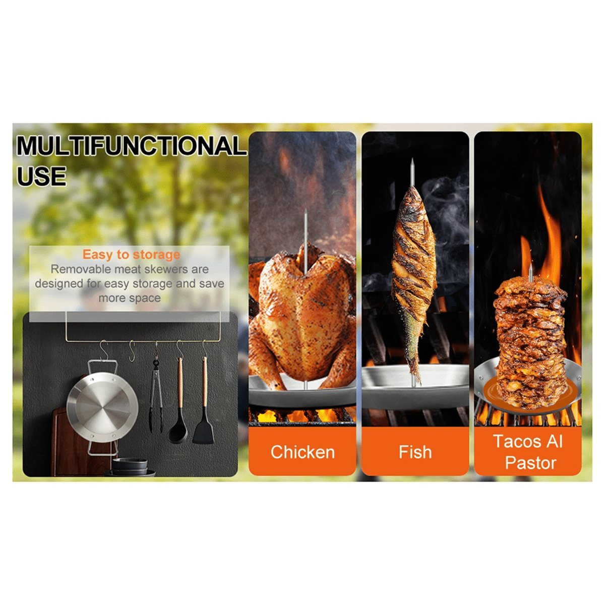 Al Pastor Skewer for Grill, Stainless Steel Vertical Skewer, Brazilian ...