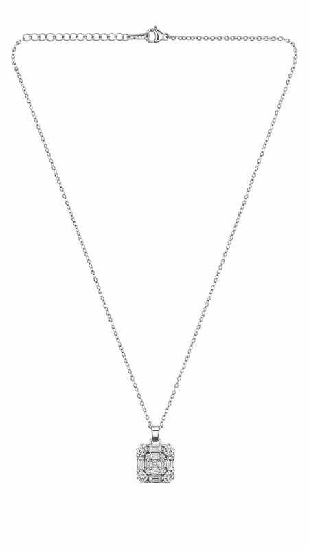 AlKhalil - Elegant Square Cluster Diamond Pendant Necklace in Sterling ...