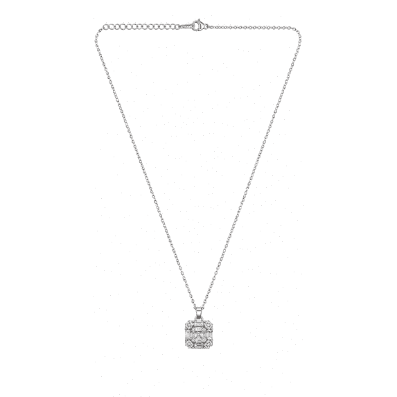 AlKhalil - Elegant Square Cluster Diamond Pendant Necklace in Sterling ...