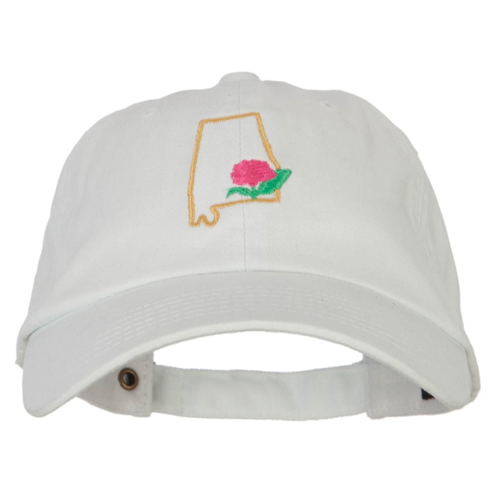 Alabama Camellia with Map Embroidered Unstructured Washed Cap - White ...
