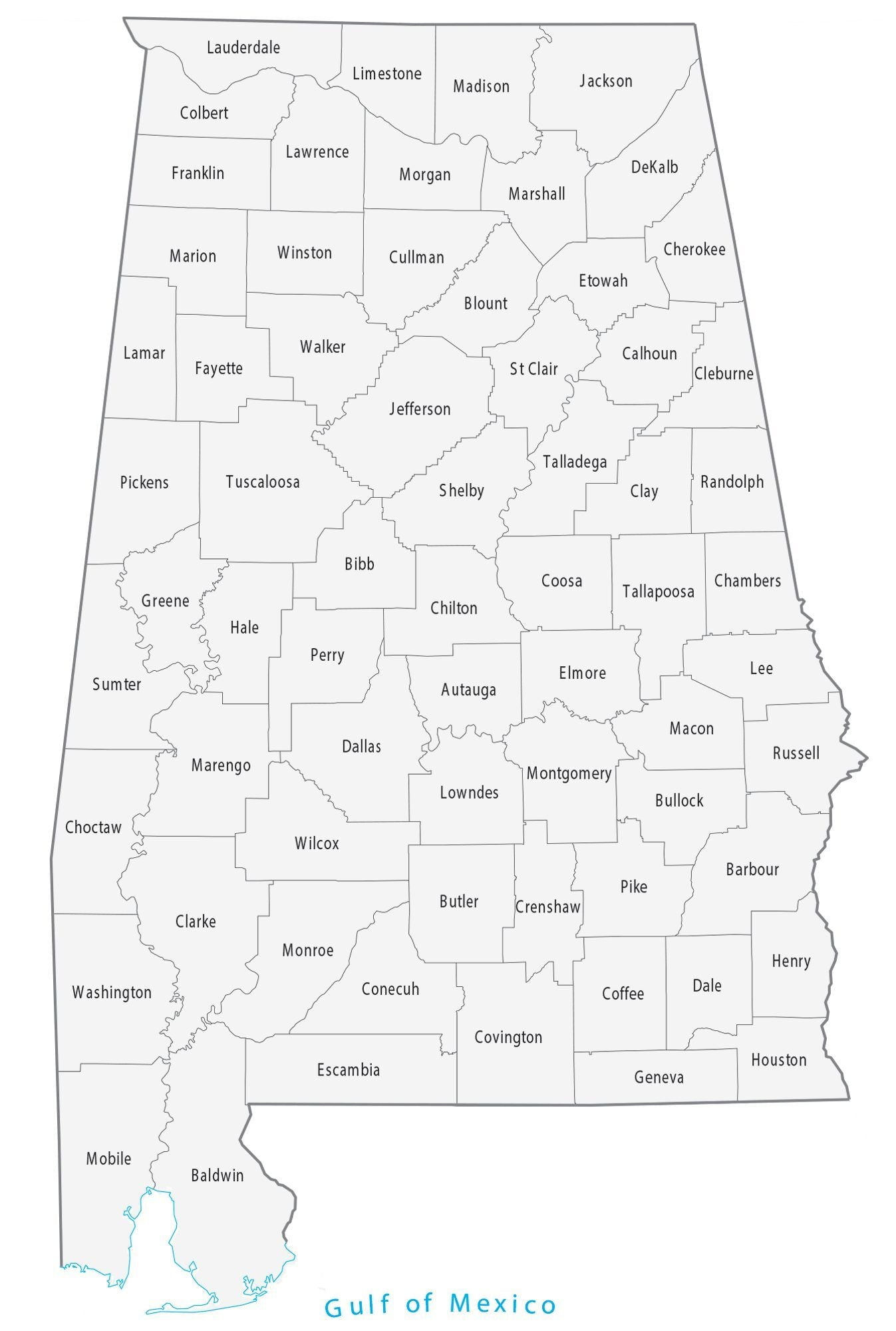 Alabama County Map GLOSSY POSTER PICTURE PHOTO PRINT BANNER ...
