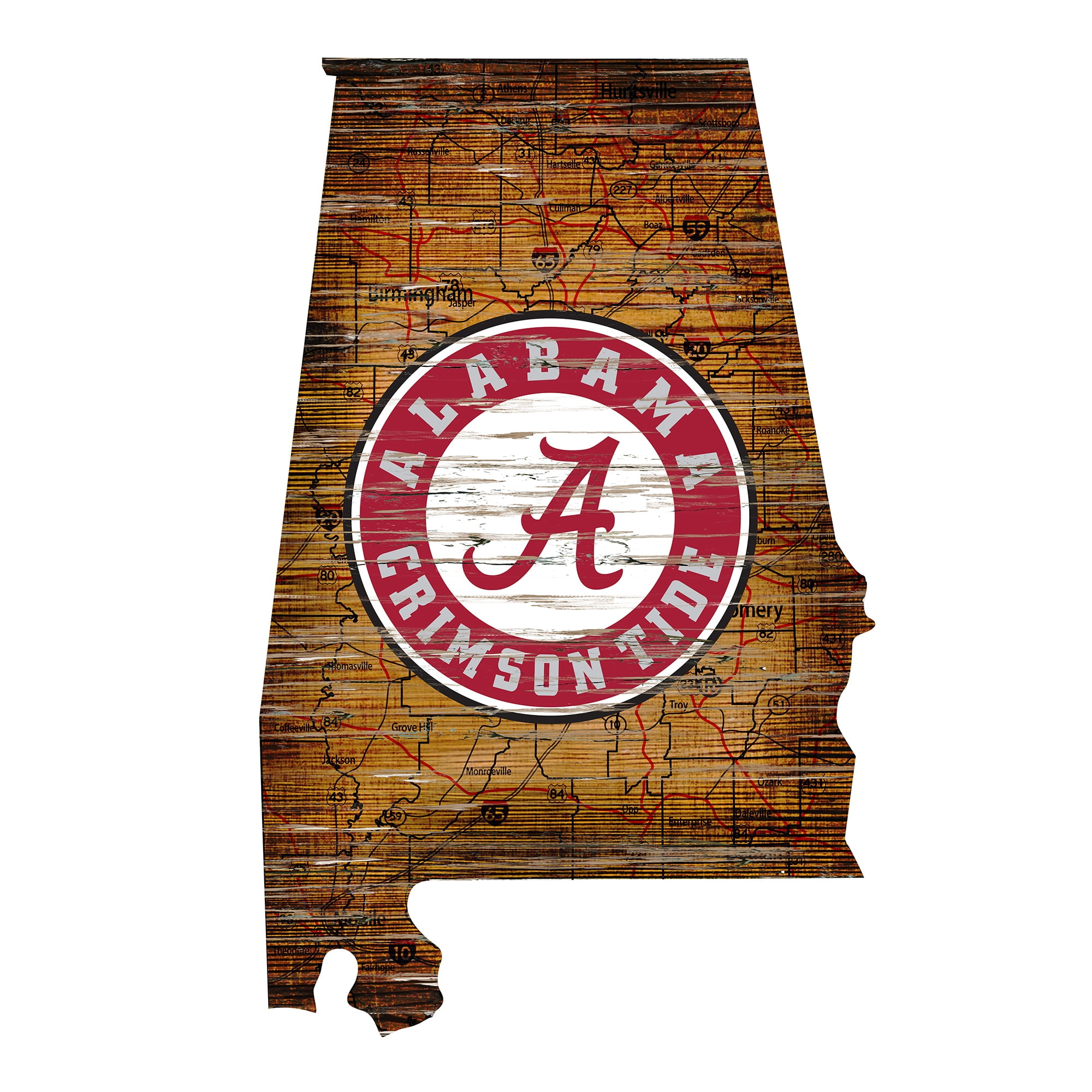Alabama Crimson Tide 23.5" x 23.5" Distressed State with Logo Sign ...
