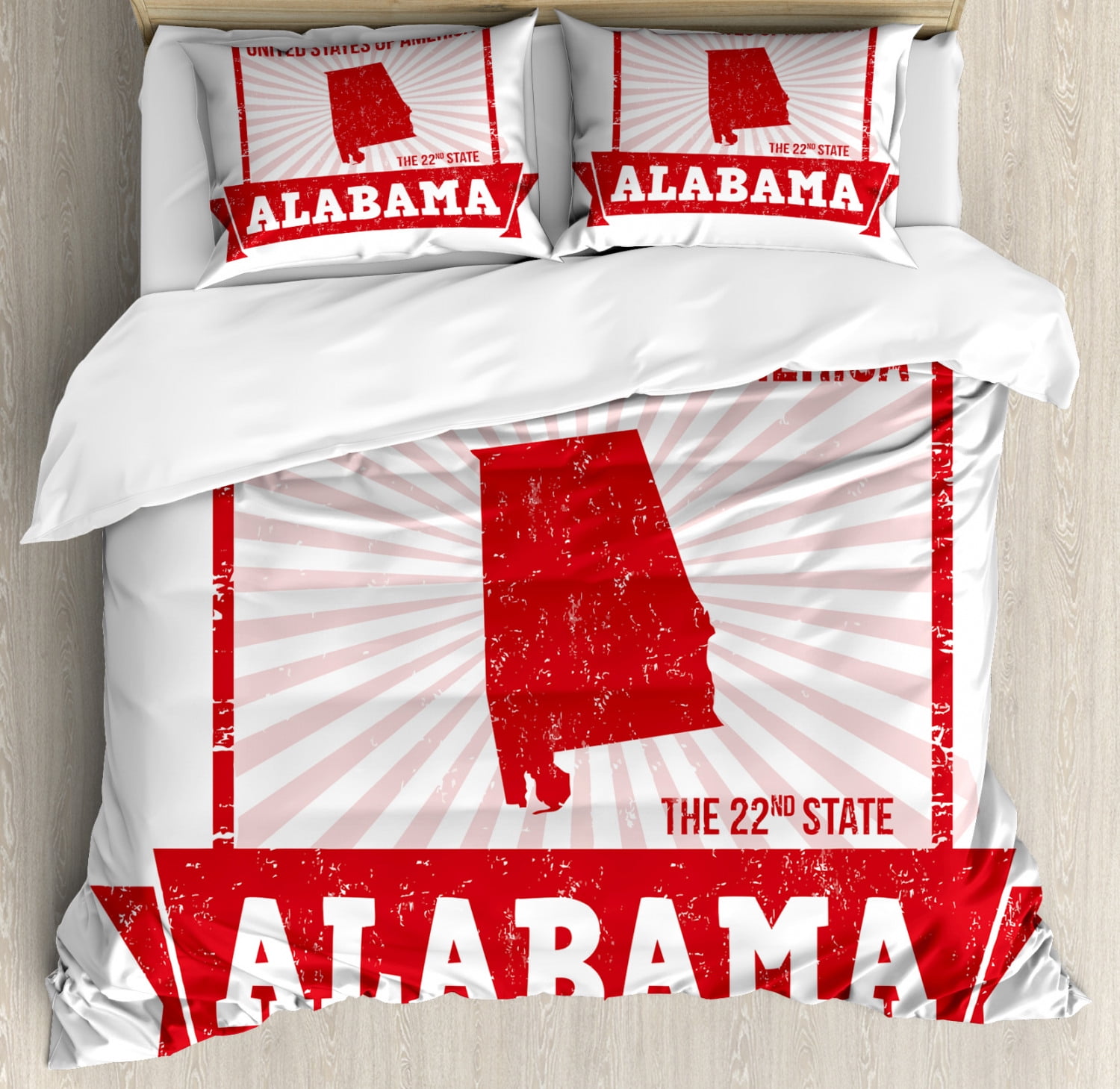 Alabama Duvet Cover Set Queen Size, State of Alabama Map on Grungy ...