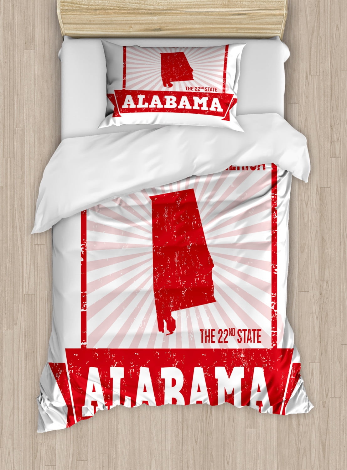Alabama Duvet Cover Set Twin Size, State of Alabama Map on Grungy ...