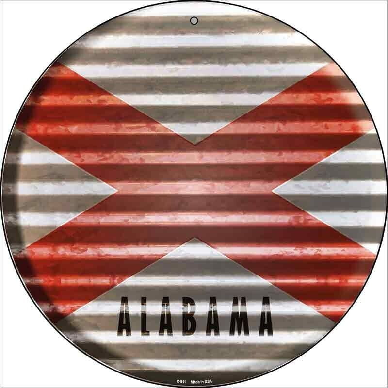 Alabama Flag Corrugated Effect Round Circular Metal Sign Home Garage ...