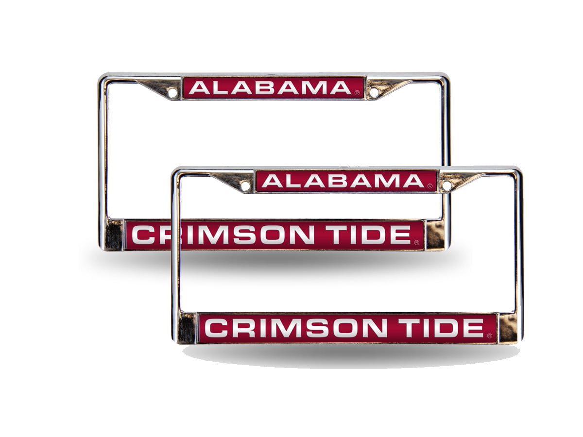 Alabama NCAA Crimson Tide Chrome Metal (Set of 2) Laser Cut License ...