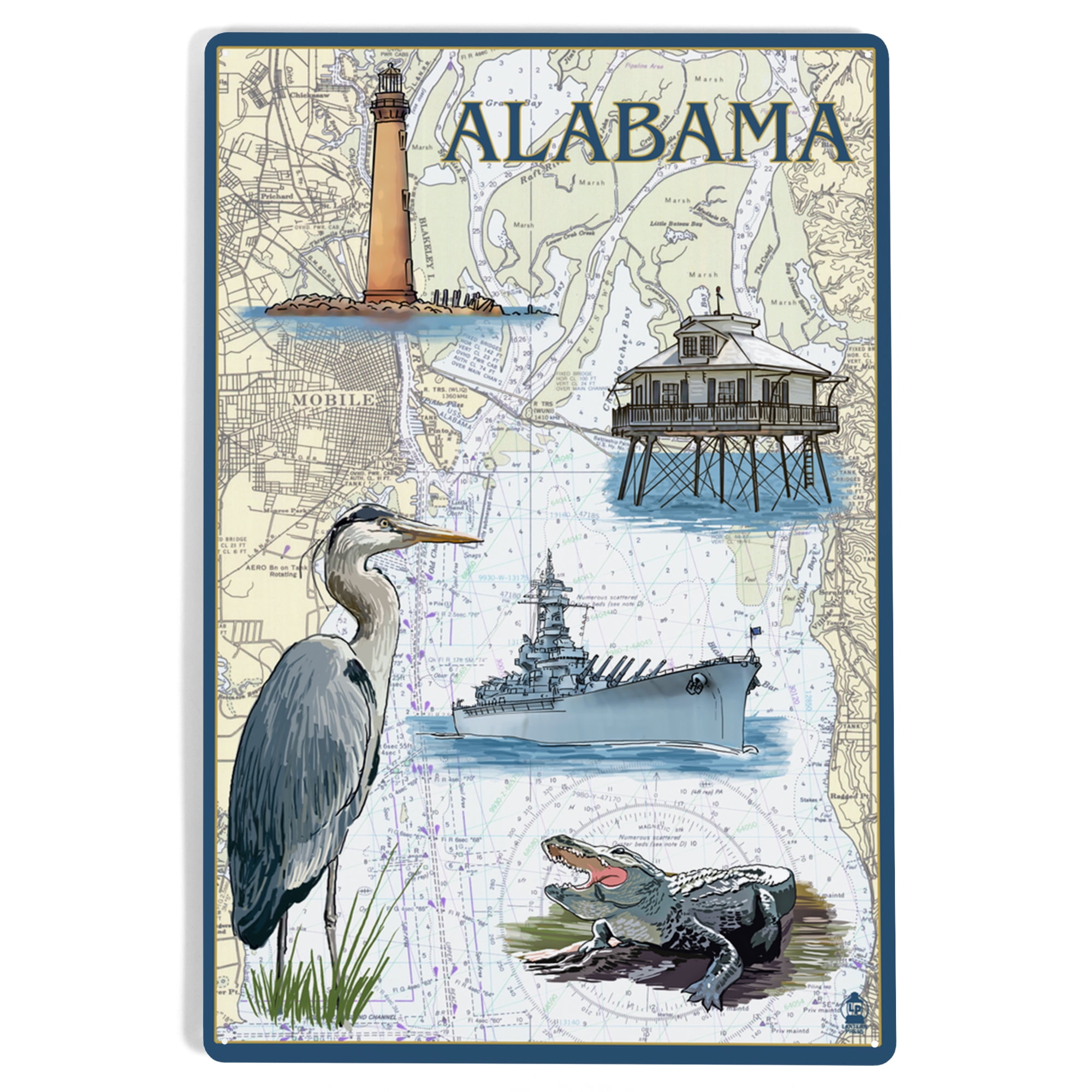 Alabama, Nautical Chart (12x18 Aluminum Art, Indoor Outdoor Metal Sign ...