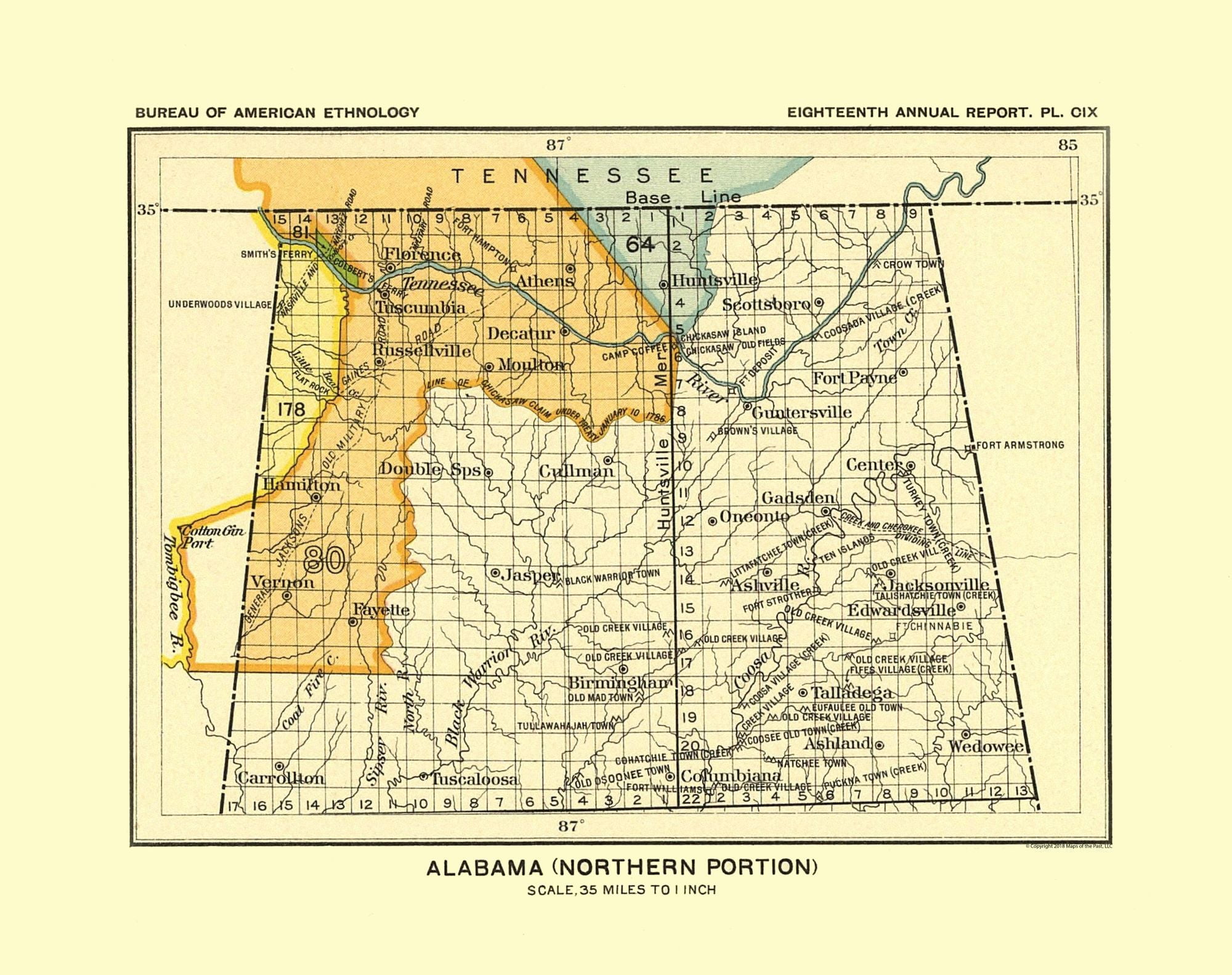 Historic State Map - Alabama Northern - Hoen 1896 - 29.07 x 23 - Vintage Wall Art - Walmart.com