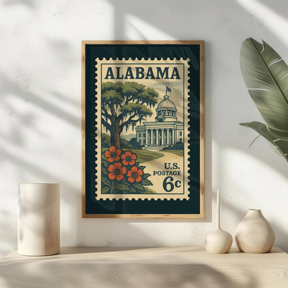 Alabama Postage Stamp Print, Vintage Style Travel, Al Wall Art Decor ...