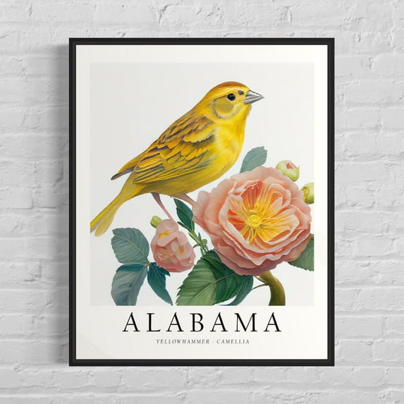 Alabama State Bird Art Print, Alabama State Flower, Alabama Wall Art ...