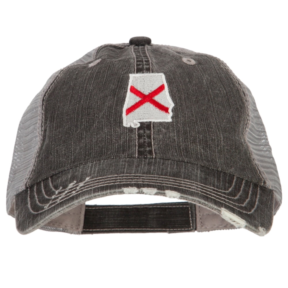 Alabama State Flag Map Embroidered Low Profile Cotton Mesh Cap - Black ...