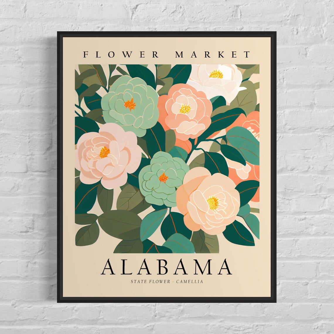 Alabama State Flower, Alabama Flower Market Art Print, Camellia 1960'S ...