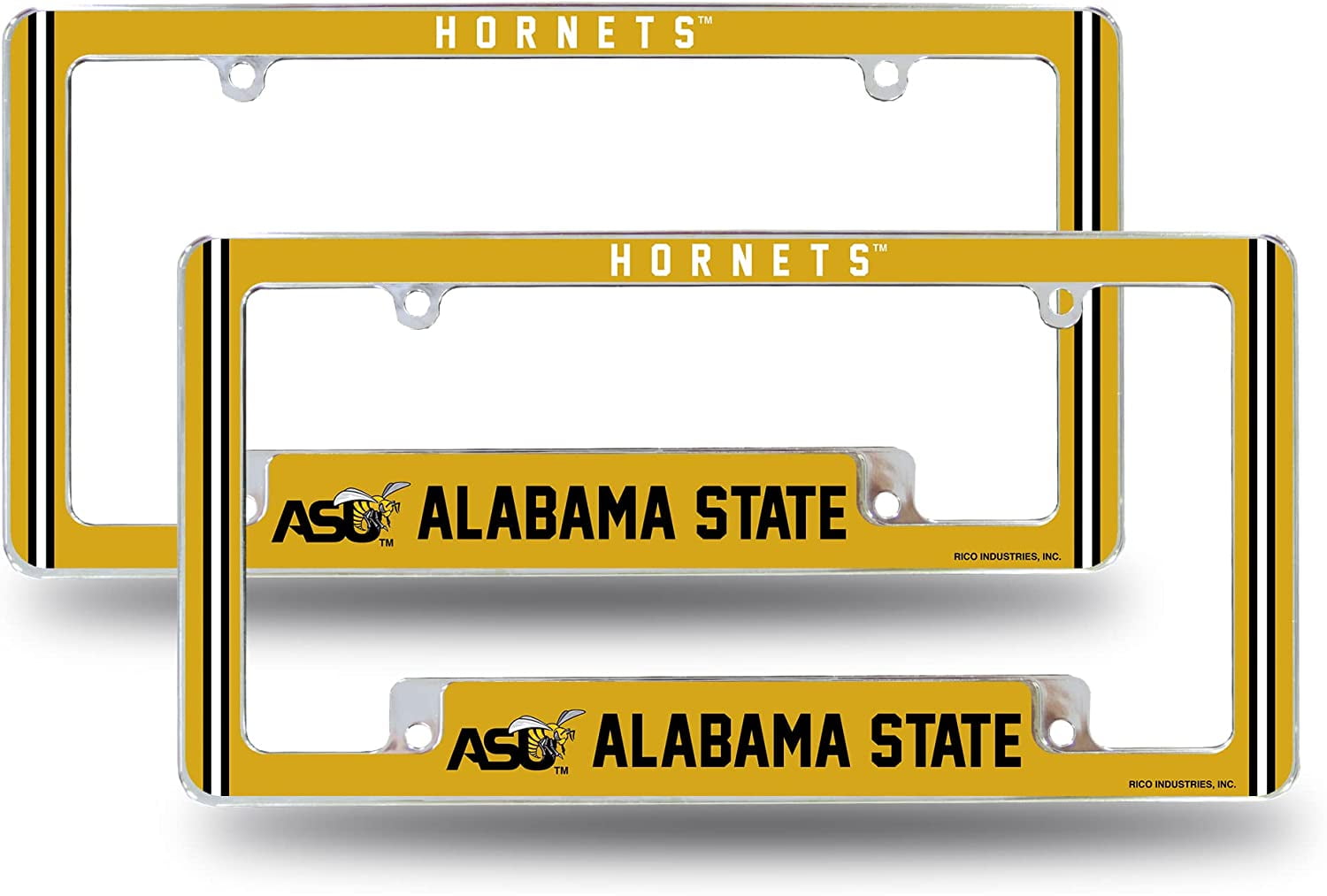 Alabama State NCAA Hornets (Set of 2) Chrome Metal License Plate Frames ...