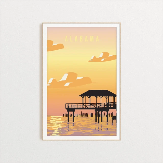 Alabama State Travel Illustration Poster Art Home Decor Vintage Gift ...