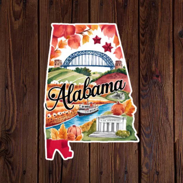 Alabama Sticker American Flag State Outline Novelty Laptop Car Sticker ...