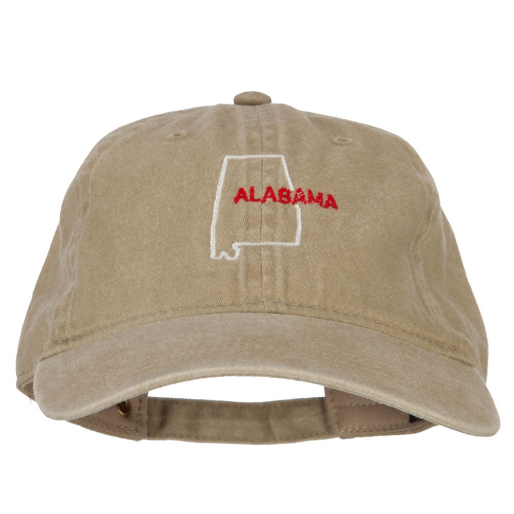 Alabama with Map Outline Embroidered Washed Cotton Twill Cap - Khaki ...
