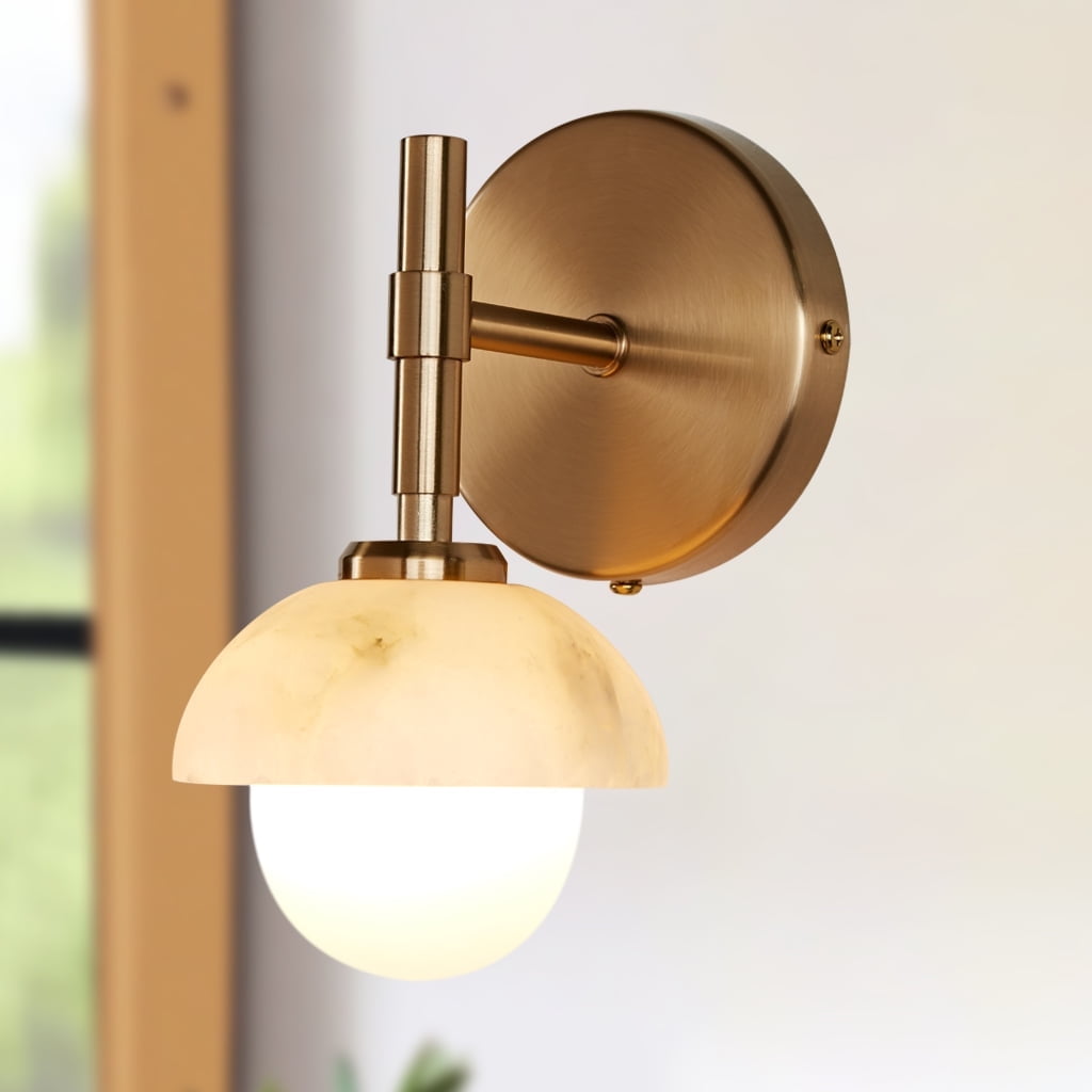 Alabaster Bowl Aged Brass Single Sconce with Metal Bracket, Sturdy Wall ...