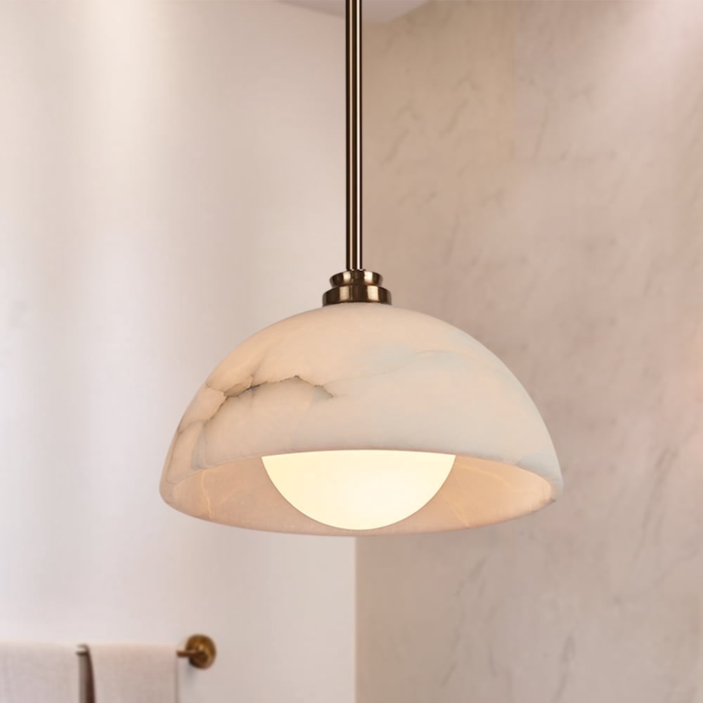 Natural Antique Brass Alabaster Dome Pendant Lighting, Sturdy Alabaster ...