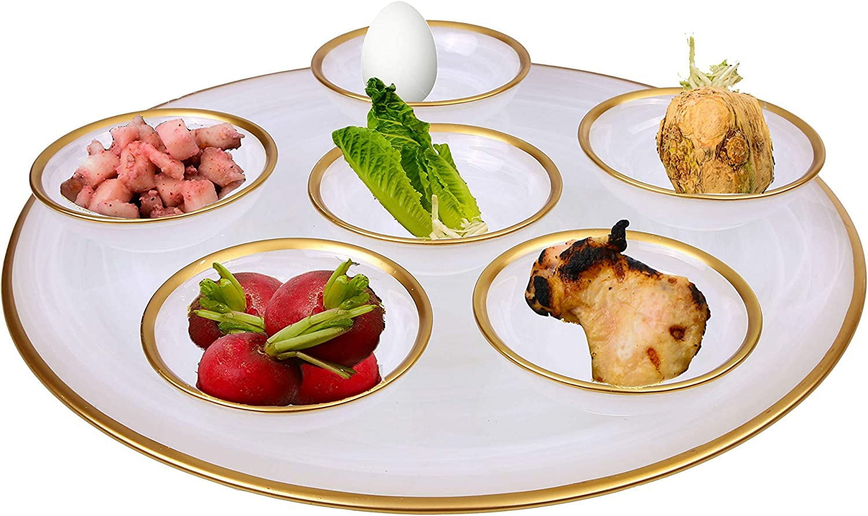 Alabaster White Seder Plate with gold rim and 6 Mini Removable Bowls 12 ...