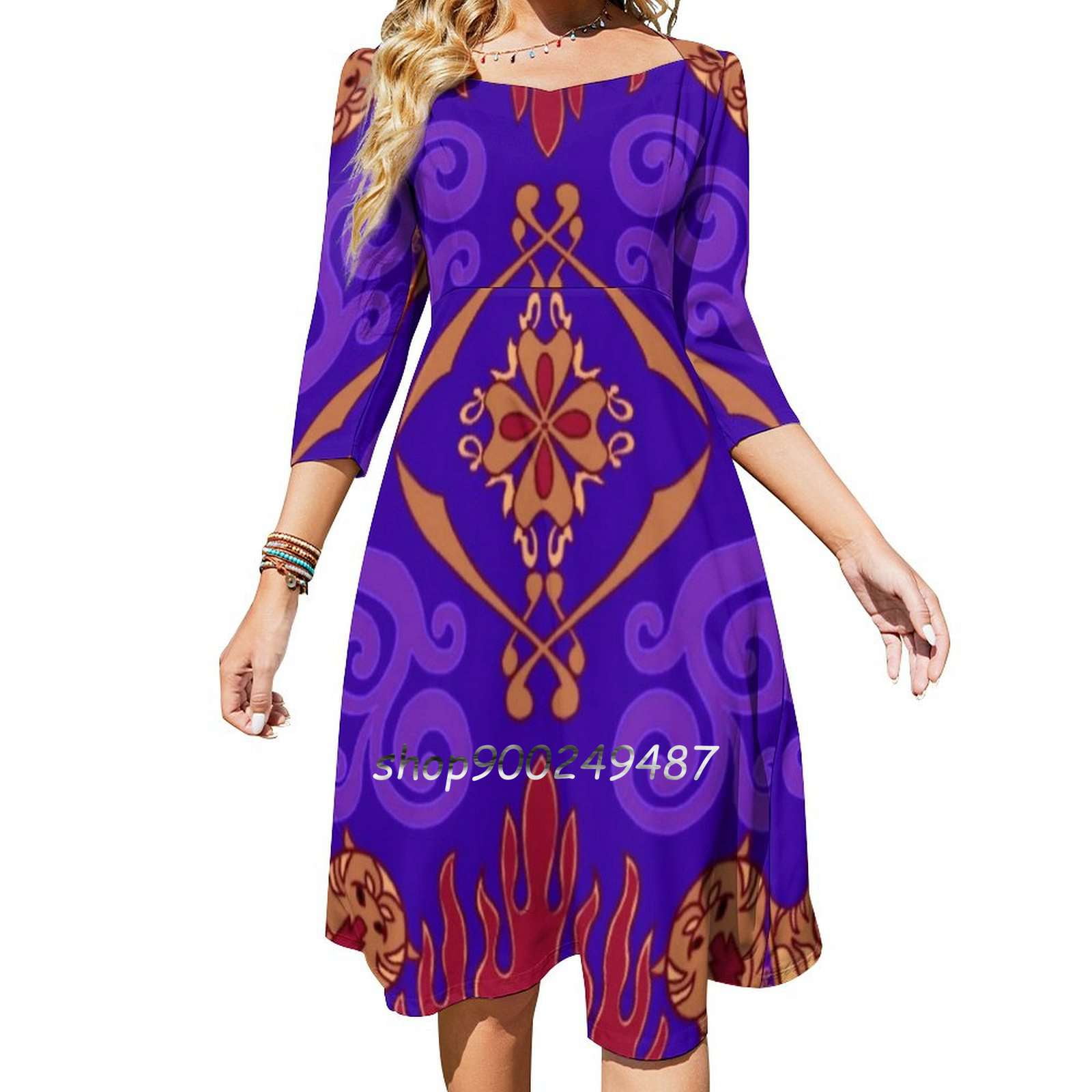 Aladdin 1992 Magic Carpet Flare Dress Square Neck Dress Elegant Female ...
