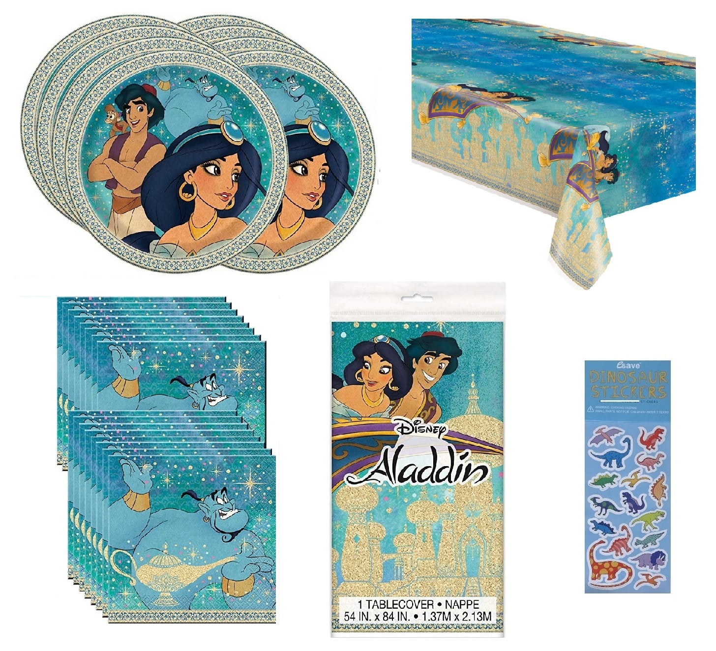 Aladdin Birthday Party Supplies Bundle includes 16 Lunch Paper Plates ...