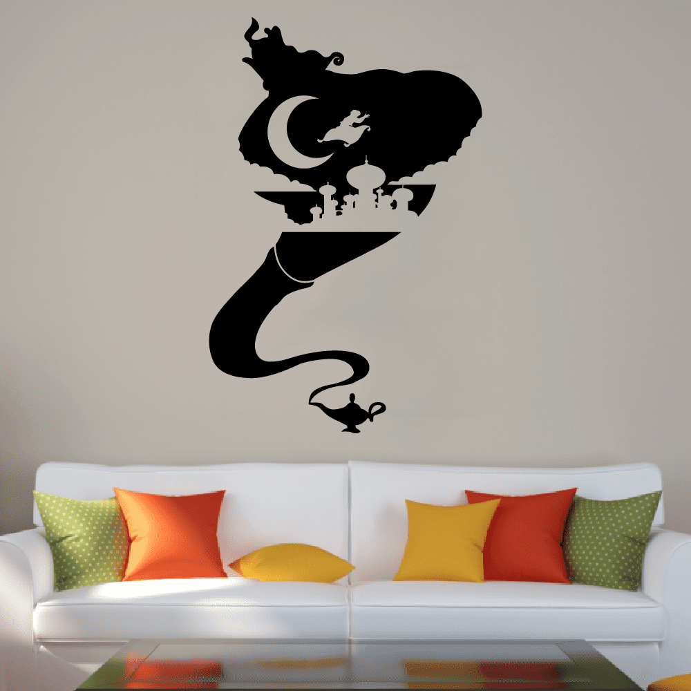 Aladdin Genie Silhouette Genie Lamp Castle Moon Aladding Silhouette ...