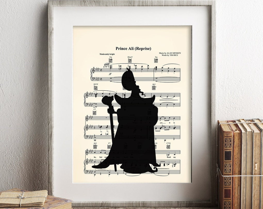 Aladdin Jafar Silhouette Disney Sheet Music Art Print ,Decor For Living ...