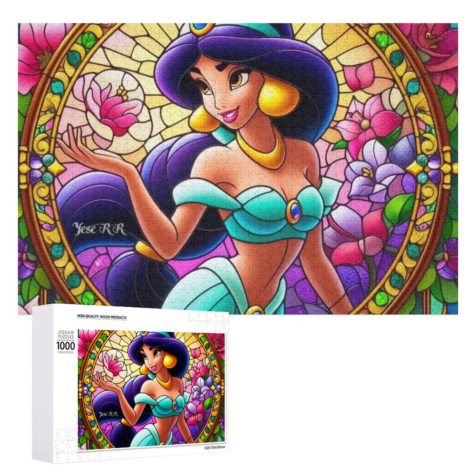Aladdin Jasmine Stained Glass Lotus Graphic Puzzles for Adults 1000 Pieces,Challenging Puzzle ...