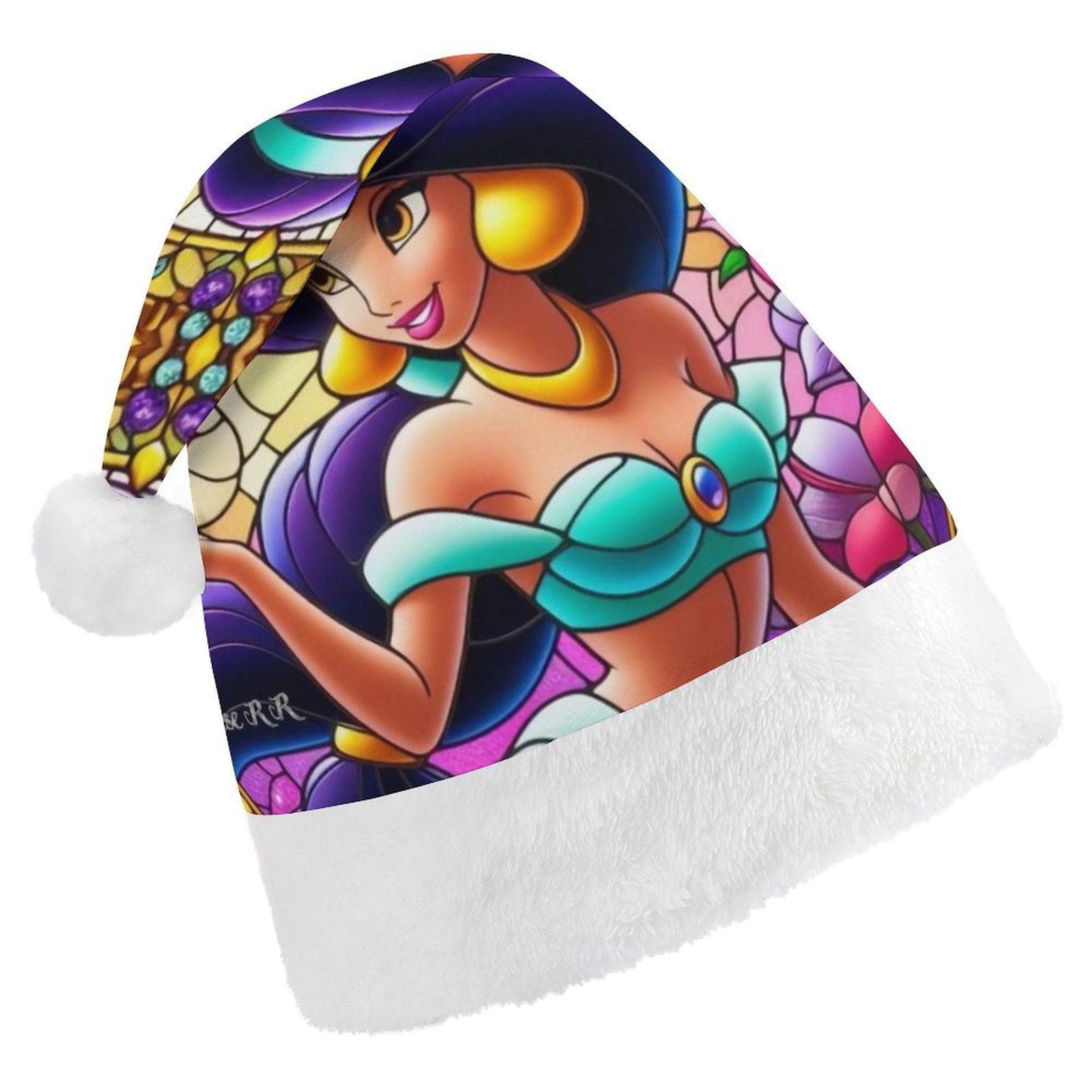 Aladdin Jasmine Stained Glass Lotus Graphic Santa Hat,Aladdin Jasmine ...