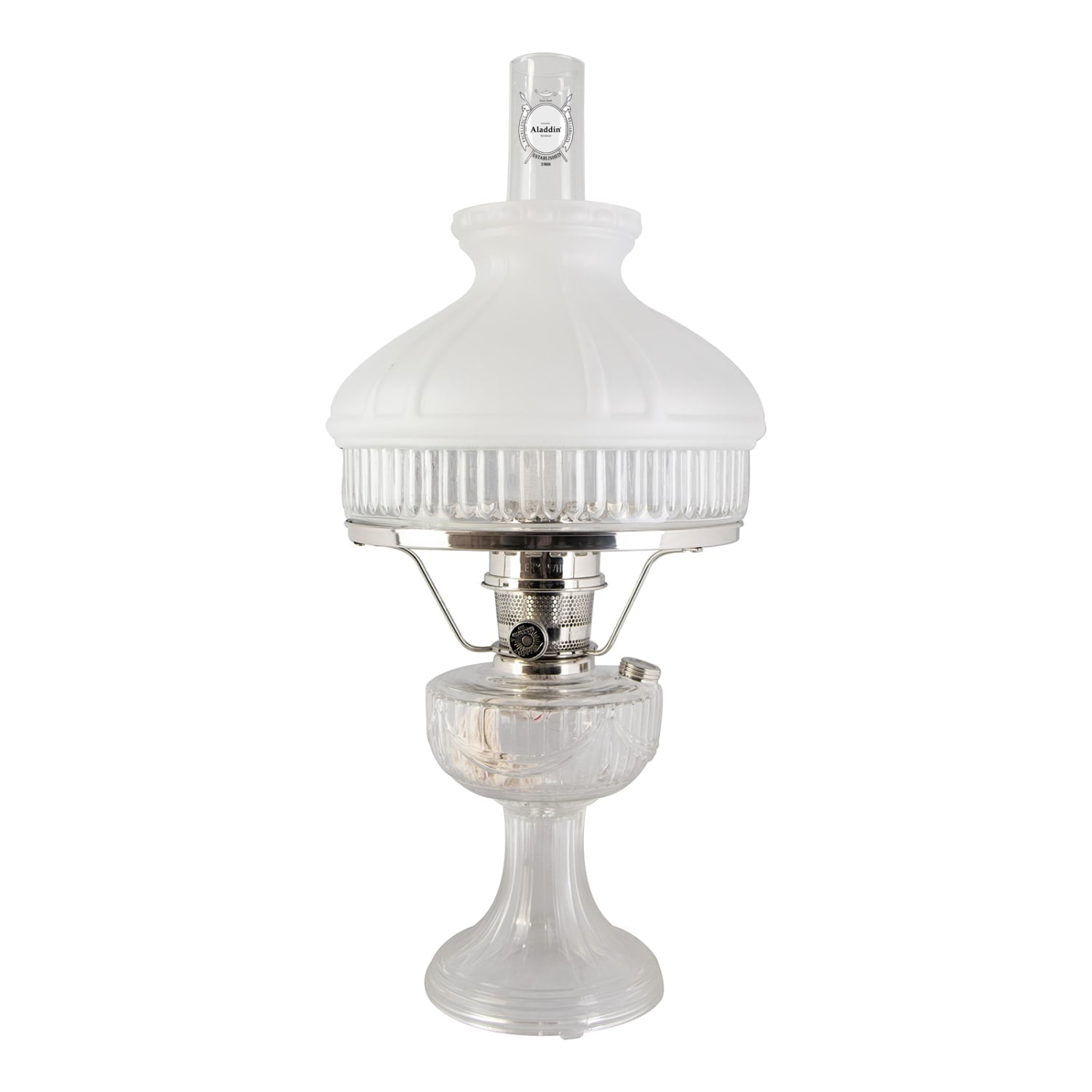 Aladdin Lincoln Drape Oil Lamp, Clear Glass Indoor Fuel Lamp with White ...