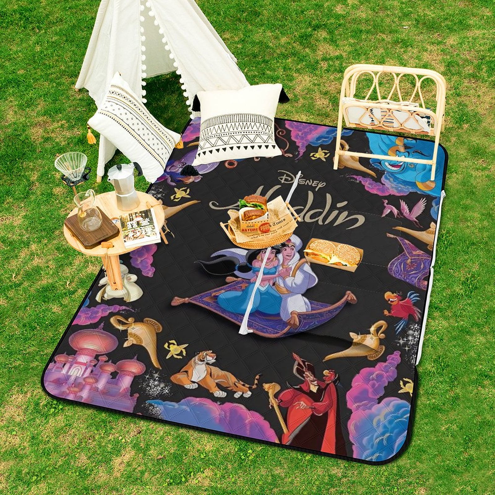 Aladdin Princess Jasmine And Magic Lamp Picnic Blanket Outdoor Extra ...