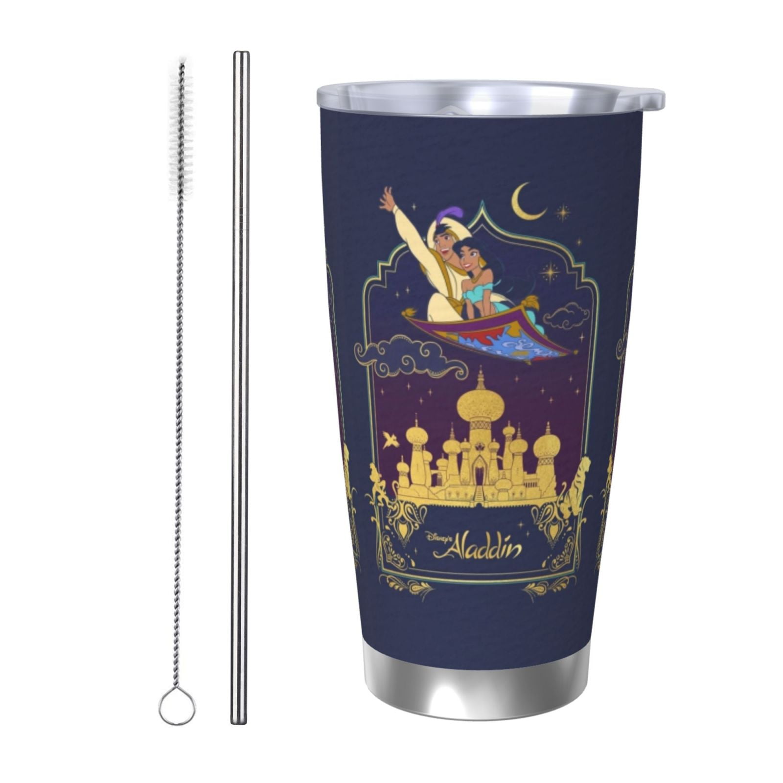 Aladdin Princess Jasmine And Rajah Friends Kids Water Bottle with Straw Lid,Insulated Stainless ...