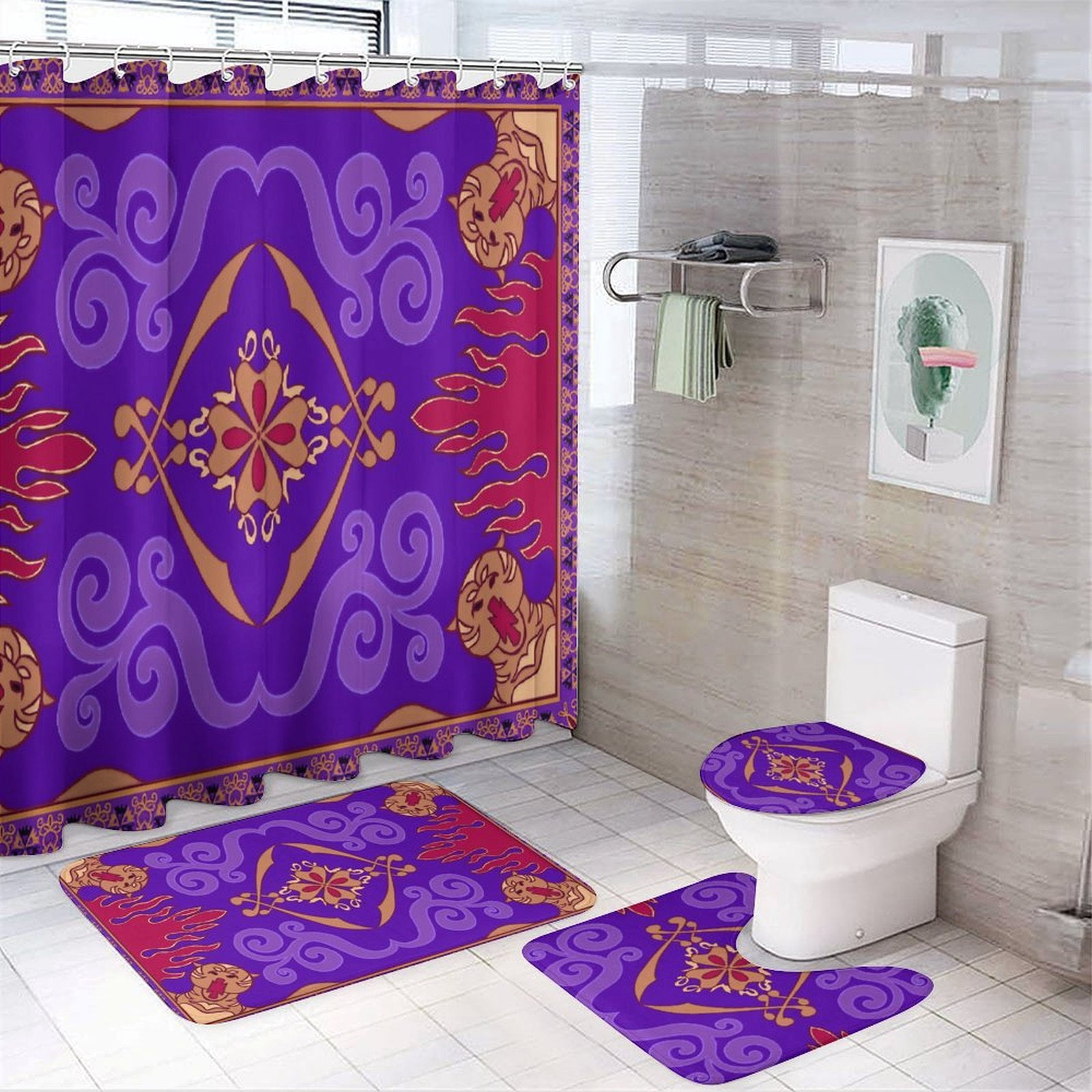 Aladdin Shower Curtain Waterproof Bathroom Curtain Set with Hooks Home ...