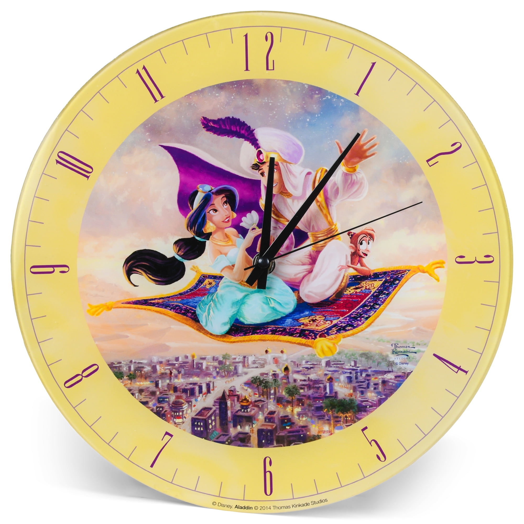 Aladdin and Jasmine Disney Kinkade Pale Yellow 12 inch Glass Round Wall ...